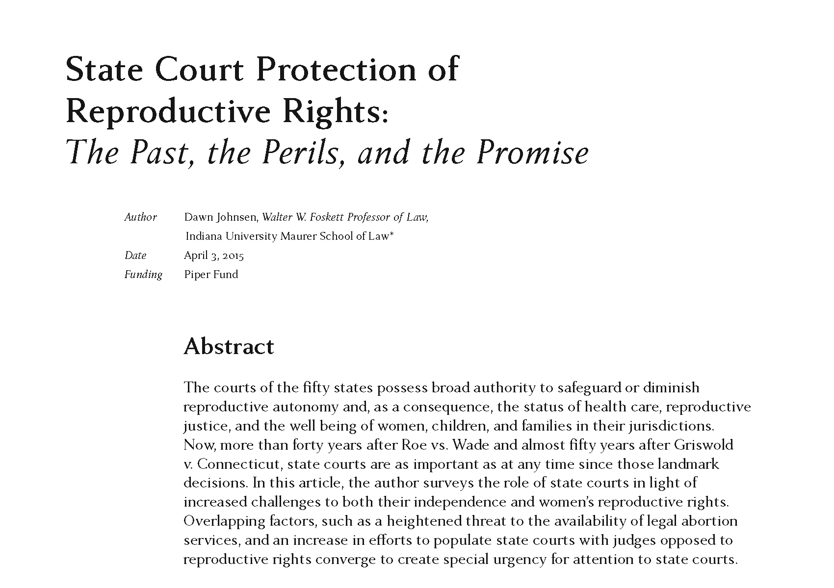 State Protection of Reproductive Rights: The Past, the Perils, and the ...